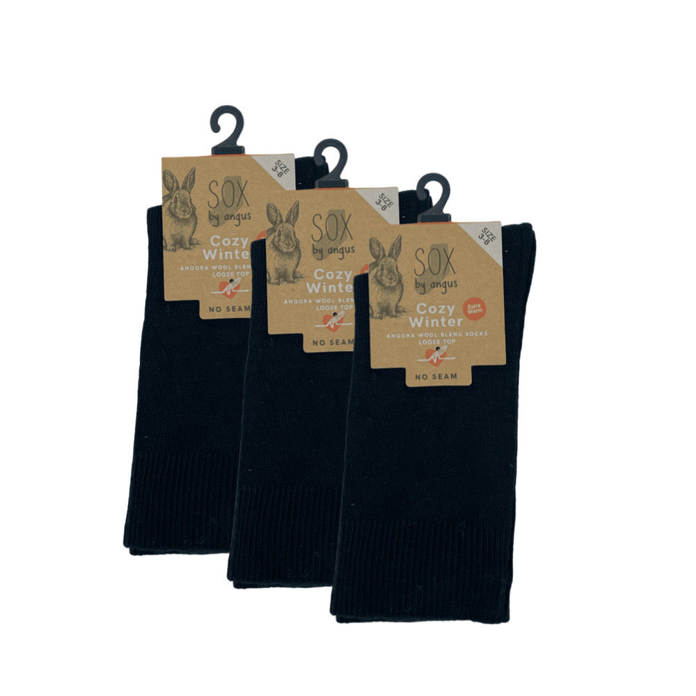 Buy Angora Wool Blend Loose Top Socks - NO SEAM - Black | Wholesale ...