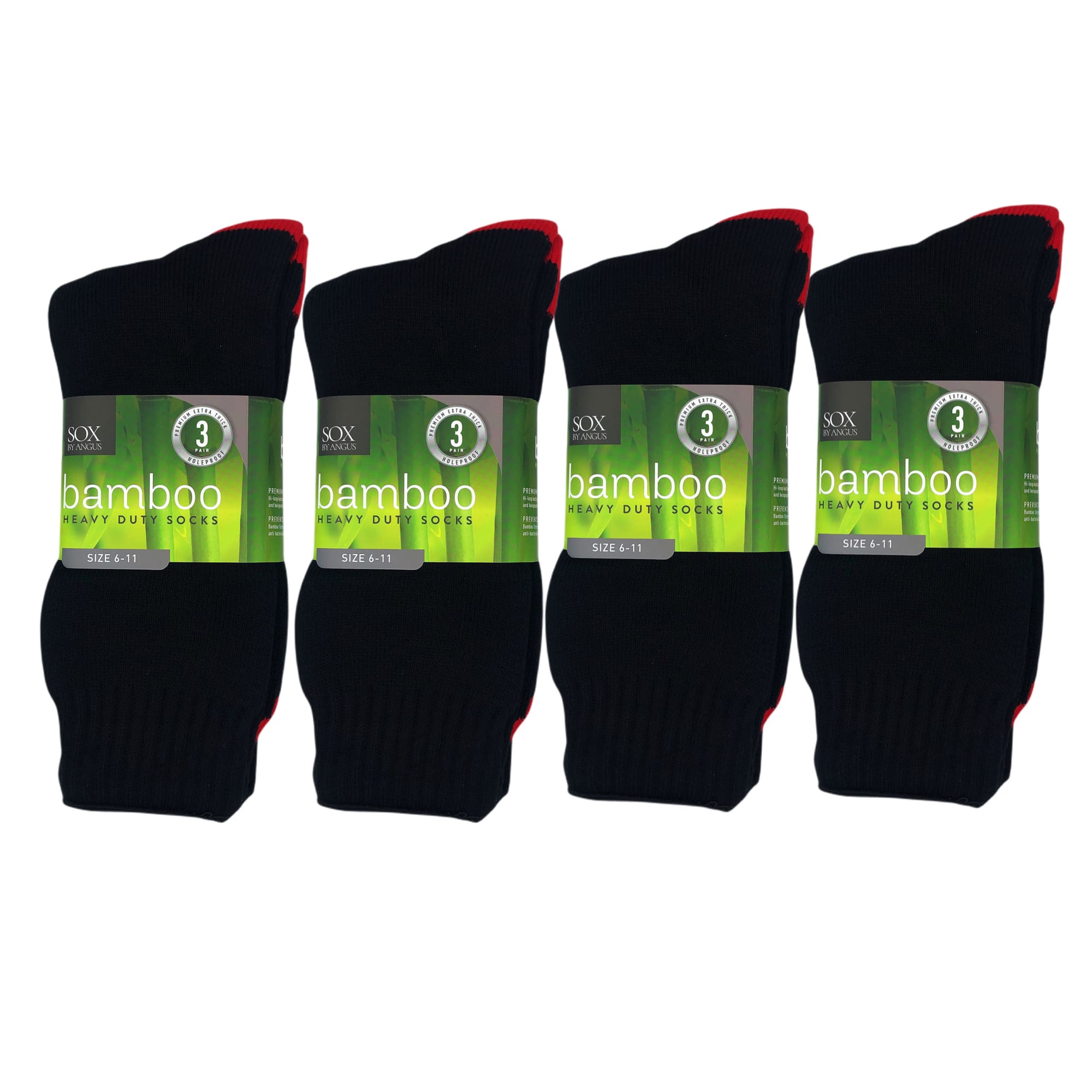 Bamboo Heavy Duty Socks - 3 Pairs Pack - Black/Red – Sox by Angus